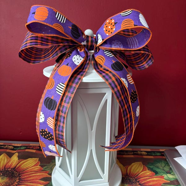 Fall Bow, Pumpkin Bow, Large Bow for Wreath, Autumn Decor, Mailbox Bow ...