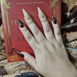 3D Freestyle Almond Goth Press on Nails, Handpainted Luxury Acrylic ...