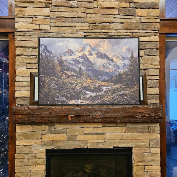 Mountain Snowy Peaks Framed Canvas Wall Art Alpine Scenery Painting ...