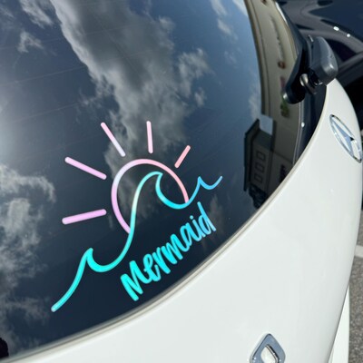 Ocean Wave and Sun Decal Sticker, Ocean Wave Sticker for Laptop, Beach ...