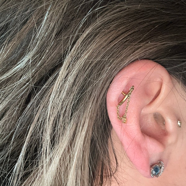 16G Dangle Cartilage Earring Stud/hidden Helix Piercing/conch Piercing/curved Bar Piercing ...