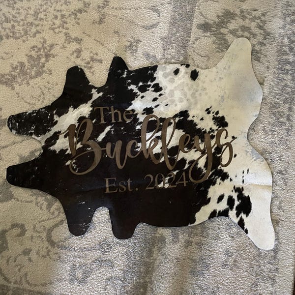 Engraved Cowhide: Personalized Family Name Sign, Nursery Decor, Wedding ...