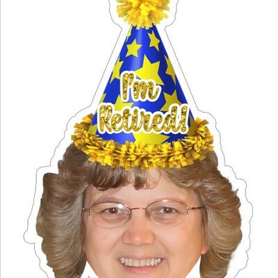 Retirement Banner With Face and Party Hat Backdrop, Officially Retired ...