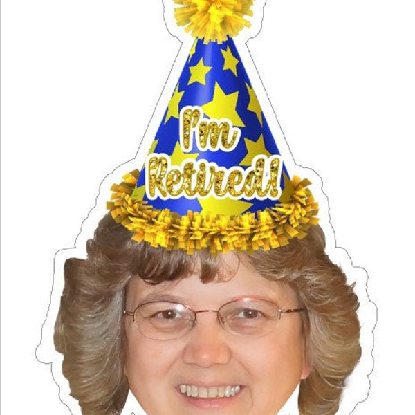 Retirement Banner With Face and Party Hat Backdrop, Officially Retired ...