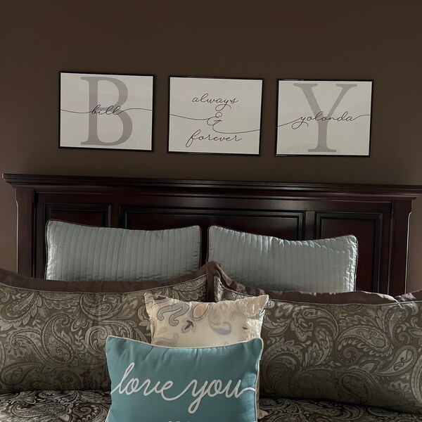 Couple Custom Initial Name Always & Forever Set of 3,romantic Bedroom ...