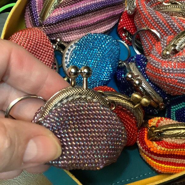 Mini Beaded Keyring With Kiss Clasp Purse, Wedding Ring Holder, Key Fob ...