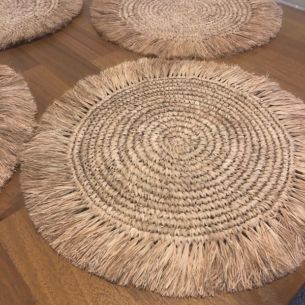 Natural Raffia Placemats, Boho Placemats, Fringe Placemats, Raffia ...