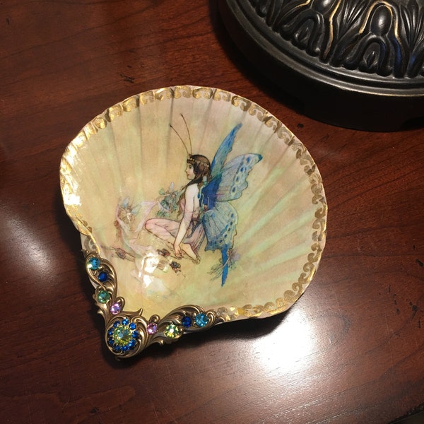 Decoupaged Shell Jewelry Dish, Shell Dish, Butterfly Fairy, Shell ...