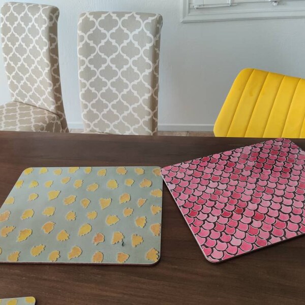 Placemats, Set of 4 Large Table Mats, Mustard Yellow Placemats, Cork ...
