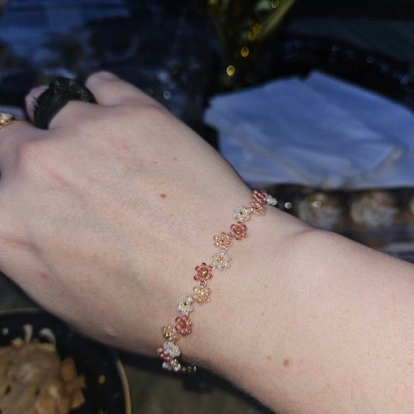 Daisy Flower Gemstone Bead Bracelet 14k Gold Filled 18k Gold Plated ...