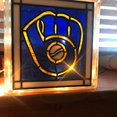 Chicago Cubs Baseball Reclaimed Glass Block Light/nightlight Leaded ...