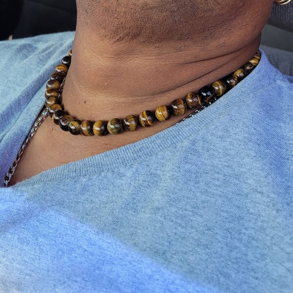 Tiger Eye Necklace - Mens Necklace - Beaded Necklace - Tribal Necklace ...