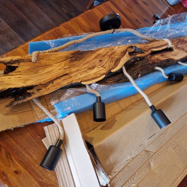 Flush Mount Live Edge Olive Wood Slab Pendant Chandelier, Rustic ...