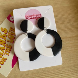 Retro Orange and White Print Slanted Rectangle Dangle Polymer Clay ...