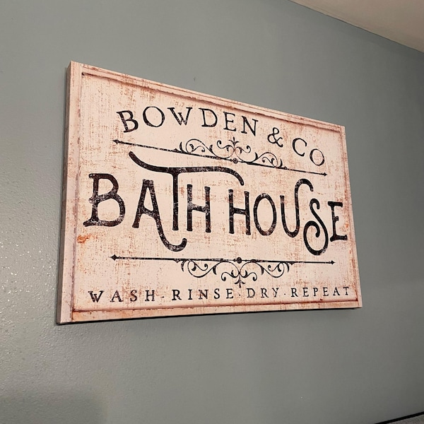 PERSONALIZED Custom Bath House Sign Bathroom Art Family Name and Co ...