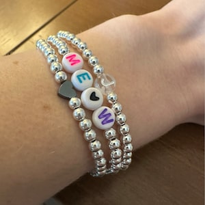 Custom Bracelet Stack Beaded Name Bracelet Mama Stackable Bracelets Heishi Clay Bead Word ...