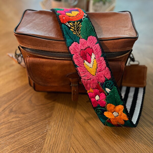Guatemalan Handmade EMBROIDERED Leather CAMERA / BAG Strap - Etsy