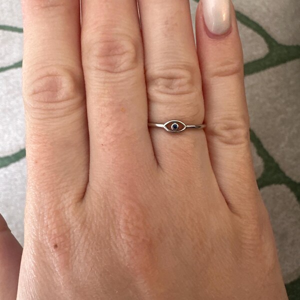 Sterling Silver Evil Eye Ring, Delicate Blue Eye Jewelry, Tiny ...