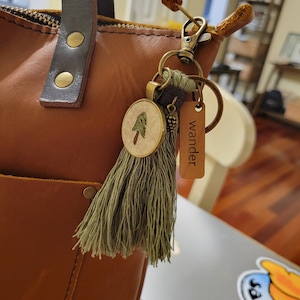 Wander Keychain, Explore Hike Tassel, Tiny Hand Embroidery Pine Tree ...