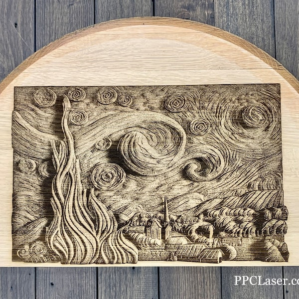Digital Design File - Van Gogh Starry Night - Glowforge - Laser Ready ...