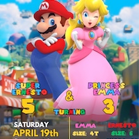 Editable Mario Peach Luigi Trio Birthday Invitation Party Announcement ...