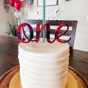 Red Buffalo Plaid Cake Topper, Birthday Cake Toppers, First Birthday ...
