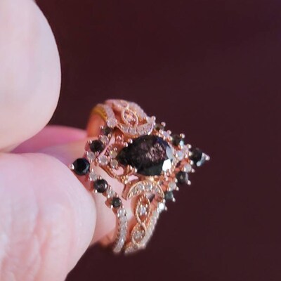 Salt and Pepper Crystal Ring 3pcs White Gold Moon Engagement - Etsy