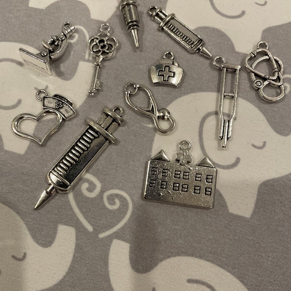 Nurse Charms Antiqued Silver Nurse Pendants Hospital Doctor Charms ...