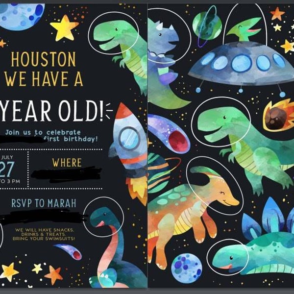 Space Dinosaur Birthday Custom Text Sign, EDITABLE Outer Space Party ...