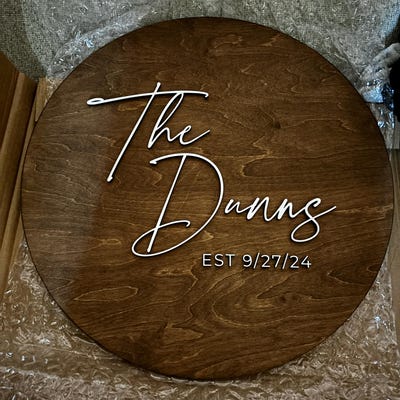 Round Family Last Name Sign With Engraved Botanical Frame and Raised ...