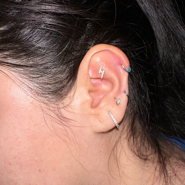 14k Solid Gold Lightning Bolt Cartilage Earring/threadless Push Pin ...