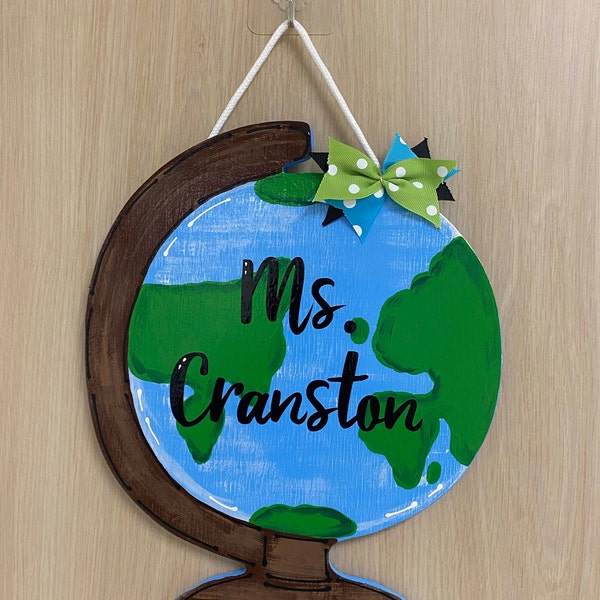 Personalized GLOBE TEACHER SIGN Class Classroom Name Room Door Plaque ...