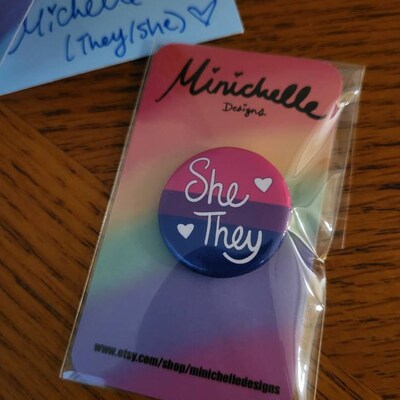 Bisexual Pride Flag Pronoun Pin Back Button They/she They/he They/them ...