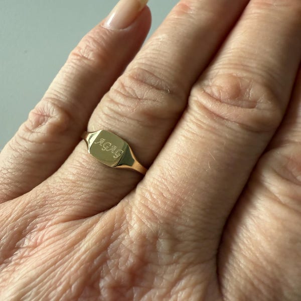 Solid Gold Square Signet Ring, 14k Gold Engraved Pinky Ring for Men Women, Personalized Initial ...