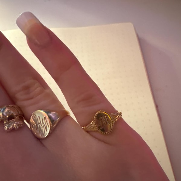 14K Gold Filled Signet Ring, Pinky Signet Ring, Old English Jewelry ...
