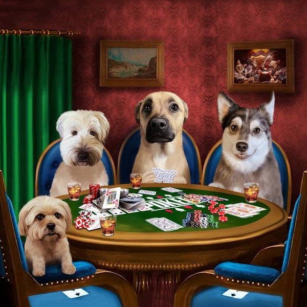 Custom Pet Portrait, Dogs Playing Poker, Pet Playing Poker, Funny Pet ...