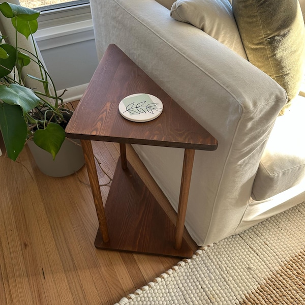 Triangular Side Coffee Table, Corner End Table, Minimalist Sofa Table, Hardwood Couch Table ...