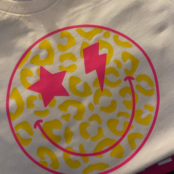 Leopard Print Happy Face With Star and Lightning Bolt (digital Download ...