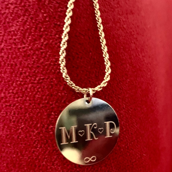 Solid 14k Gold Custom Engraved Pendant • Various Diameters • Initials ...