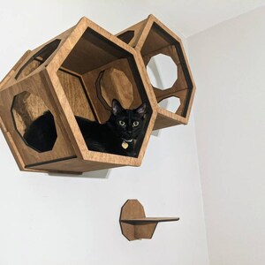 Cat Wall Mount Furniture, Cat Wall Bed, Wooden Cat Hexagon Shelves ...