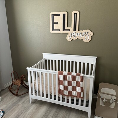 Large Wood Name Sign, Nursery Name Sign, Boho Nursery Sign , Above Crib ...