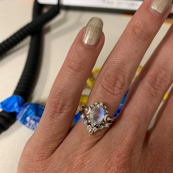 Moon and Star Engagement Ring Vintage Moonstone Engagement Ring Sets ...