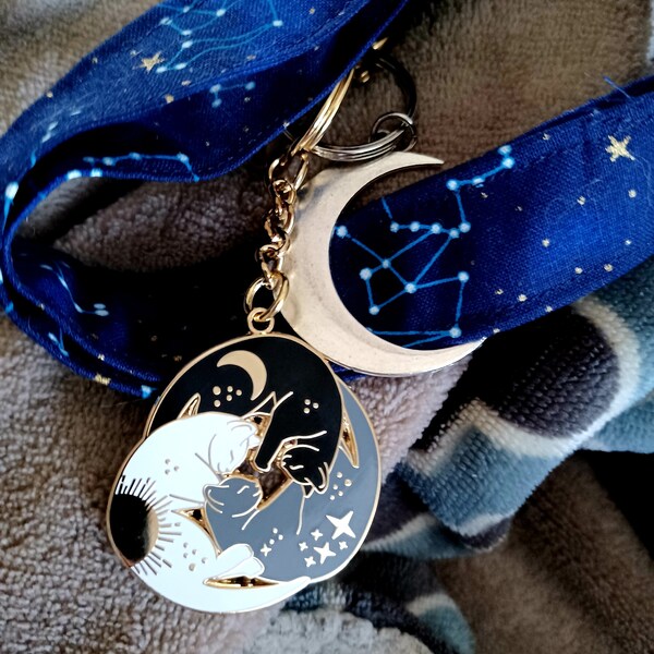 Trio of Cats Keychain Black Cat Keychain Celestial Keychain Sleeping ...