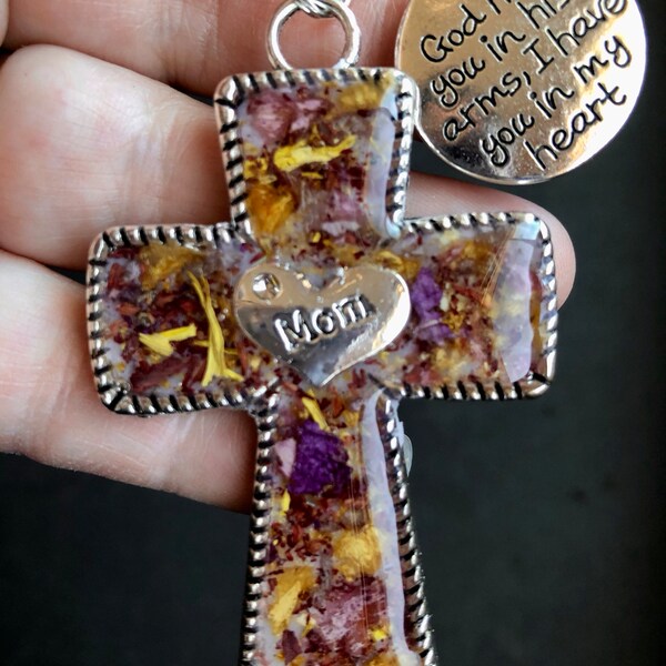 Keychain Cross, Dried Flower Petal Cross, Cross Keepsake, Funeral ...