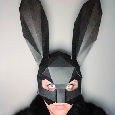 Bunny Half Mask, Halloween Mask, Black Rabbit Mask, DIY Printable ...