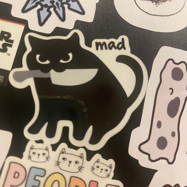 Black Cat With Knife Sticker Angry Cat Black Car Stickers Funny Sticker ...