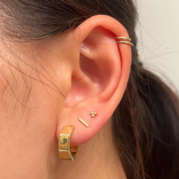 Solid 14K Gold Bead Studs, Triangle Studs, Three Dot Studs, Real Gold ...