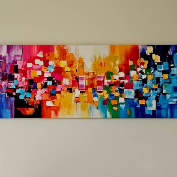 Minimalist Colorful Block Oil Painting on Canvas, Large Wall Art ...