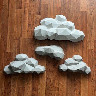Papercraft Digital PDF Template for Clouds, DIY 3D Clouds, Origami,low ...