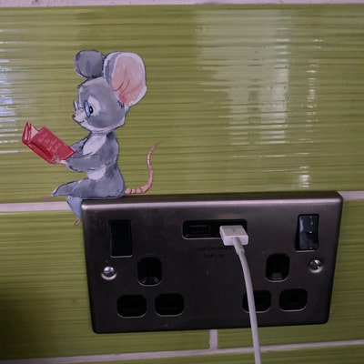 Cute Hungry Mouse Will Work for Cheese Sign in Mouse Hole Wall Decal ...